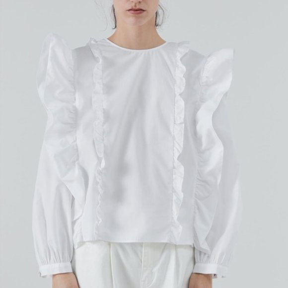 Zara | Tops | Zara White Ruffled Poplin Blouse | Poshmark
